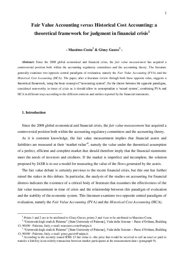 (PDF) Fair Value Accounting versus Historical Cost Accounting: a theoretical framework for ...