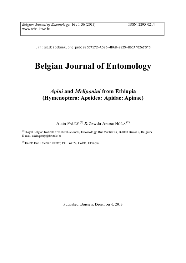 (PDF) Belgian Journal of Entomology Apini and Meliponini from Ethiopia ...
