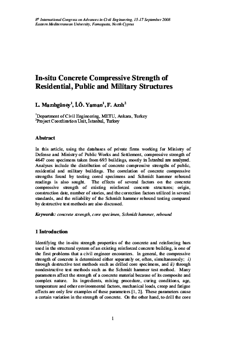 Pdf In Situ Concrete Compressive Strength Of Residential Public And Military Structures