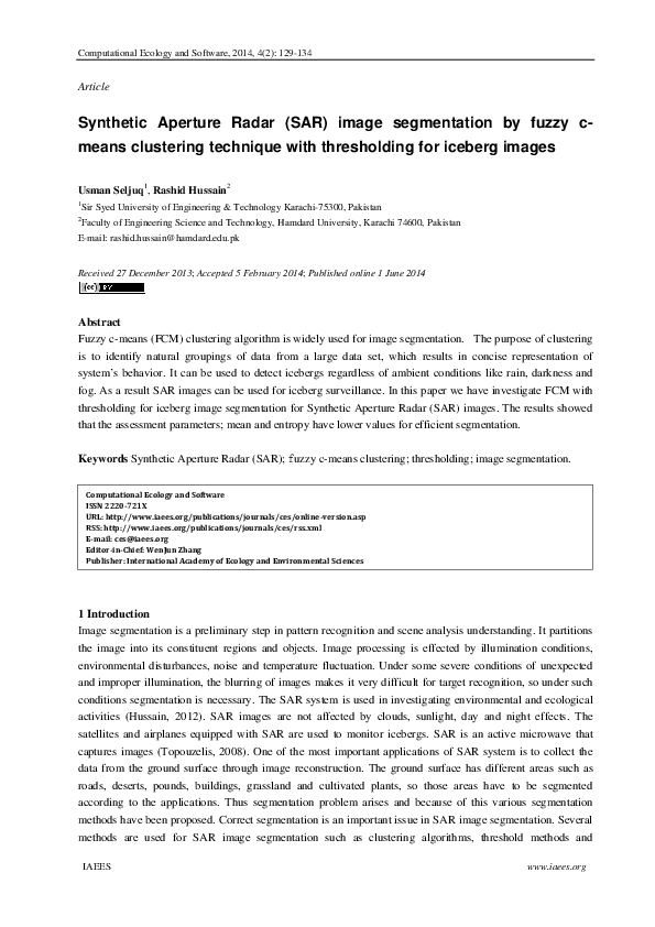 Pdf Fcm Clustering For Sar Iceberg Segmentation