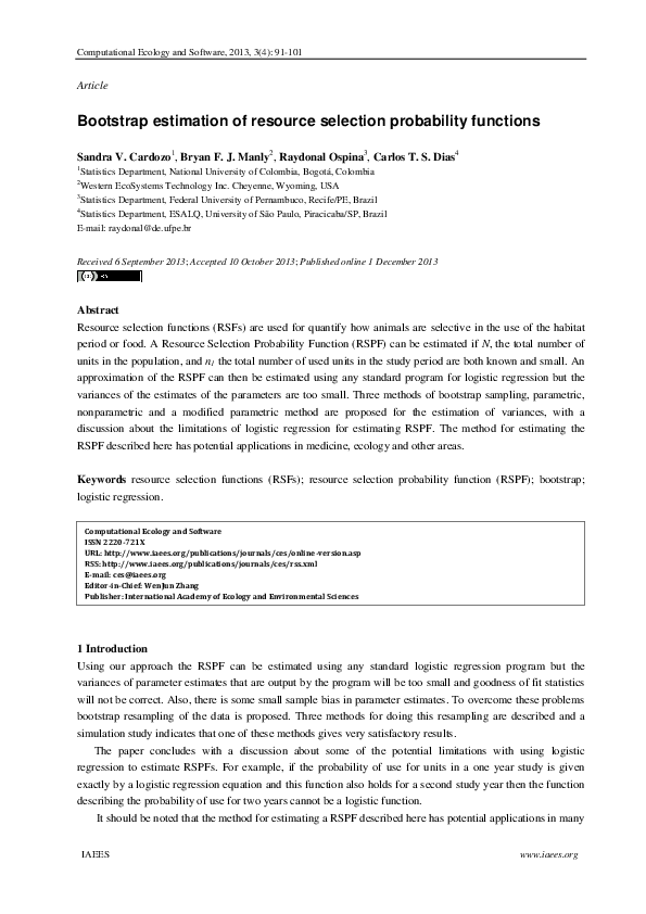 (PDF) Bootstrap estimation of resource selection probability functions