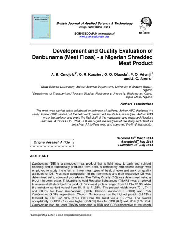 (PDF) Development and Quality Evaluation of Danbunama (Meat Floss) - a ...