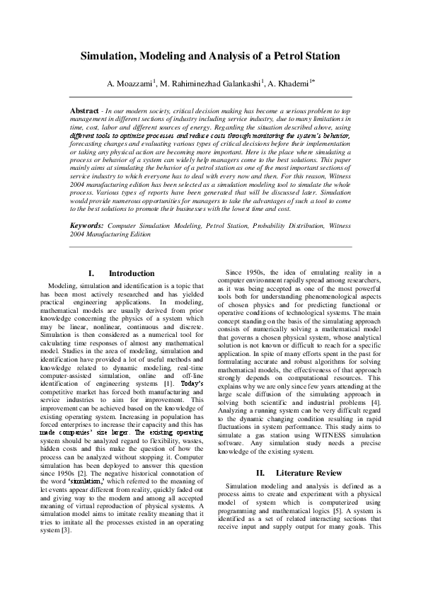 (PDF) Simulation, modeling and analysis of a petrol station