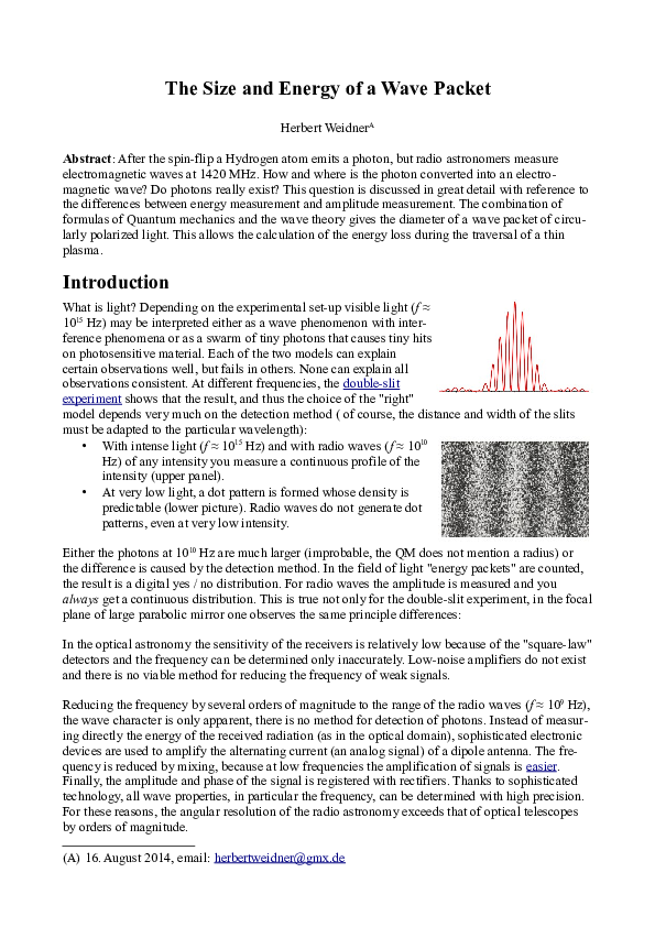 (PDF) The Size and Energy of a Wave Packet