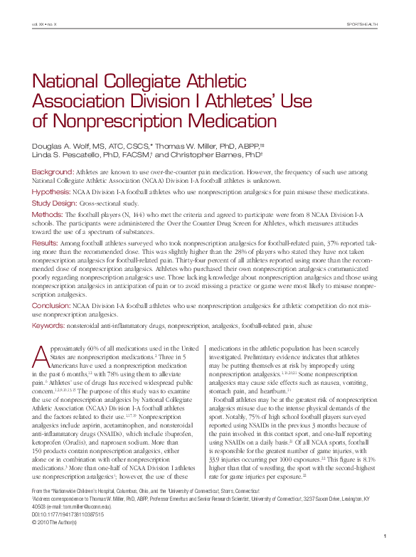 (PDF) National Collegiate Athletic Association Division I Athletes' Use ...