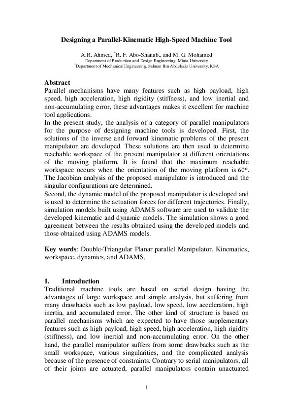 (PDF) Designing a parallel-kinematic high-speed machine tool