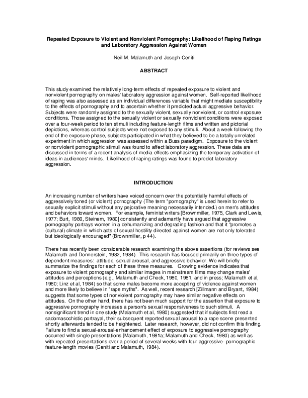 (PDF) Repeated exposure to violent and nonviolent pornography ...