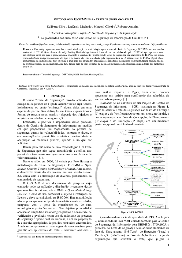 (PDF) METODOLOGIA OSSTMM PARA TESTE DE SEGURANÇA EM TI