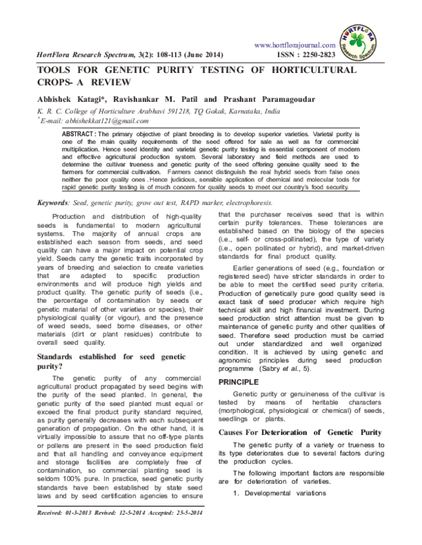 (PDF) Tools for Genetic Purity Testing of Horticultural Crops—A Review
