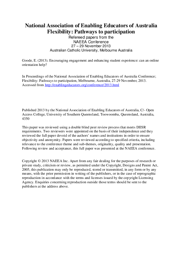 (PDF) Encouraging engagement and enhancing student experience: can an online orientation help?