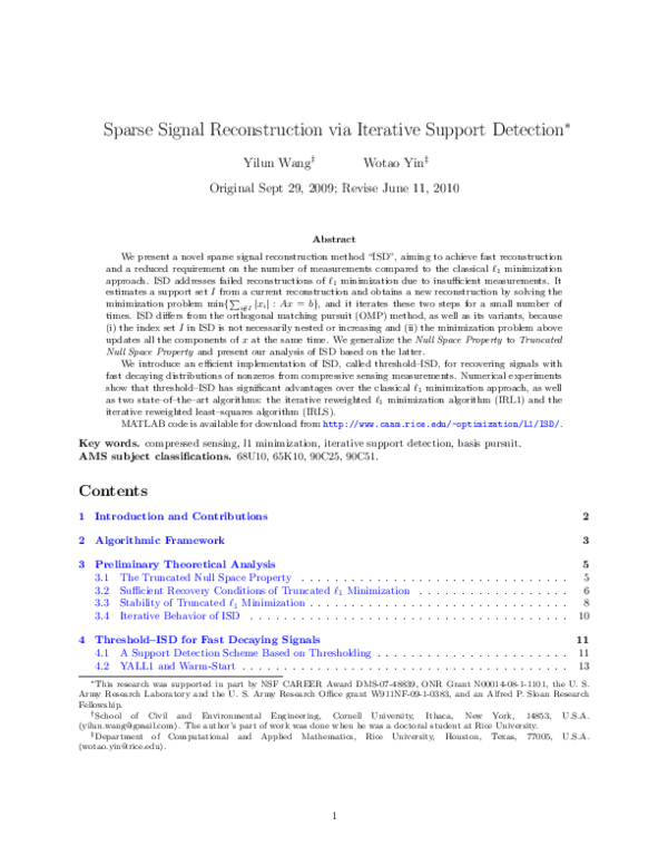 Pdf Compressed Sensing Via Iterative Support Detection Yilun Wang