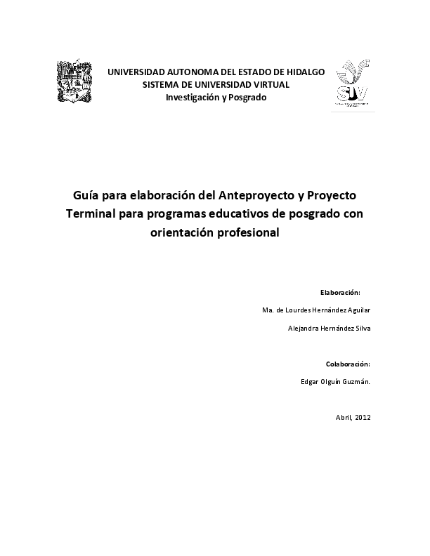 (PDF) Guía para elaboración del Anteproyecto y Proyecto Terminal para programas educativos de ...