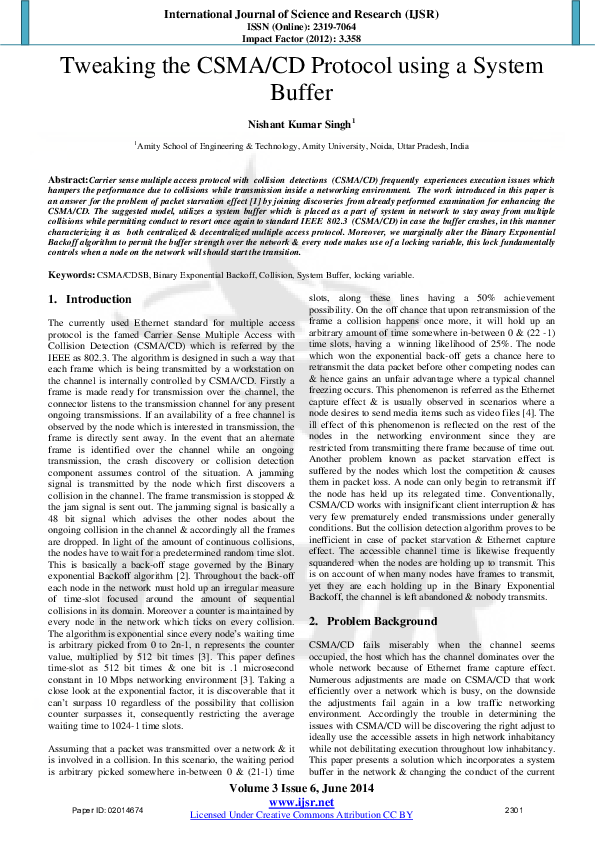 (PDF) Tweaking the CSMA/CD Protocol using a System Buffer