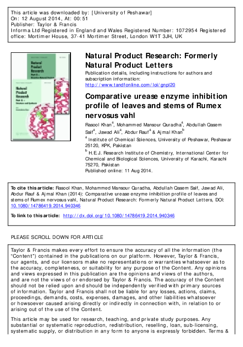(PDF) Comparative urease enzyme inhibition profile of leaves and stems ...
