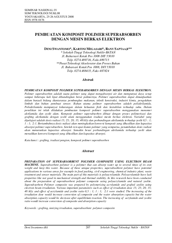 (PDF) PEMBUATAN KOMPOSIT POLIMER SUPERABSORBEN DENGAN MESIN BERKAS ELEKTRON