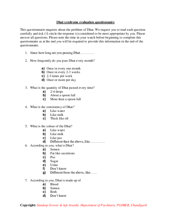 (PDF) Dhat syndrome evaluation questionnaire