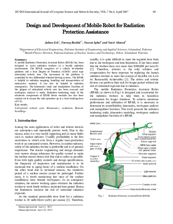 (PDF) Design and Development of Mobile Robot for Radiation Protection ...