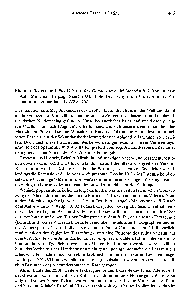 REZENSION: Marc Steinmann: Michela Rosellini (ed.). Iulius Valerius ...