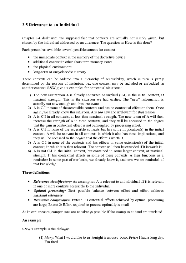 (DOC) On Sperber & Wilson (1995) - Relevance - Notes on Chapter 3-05