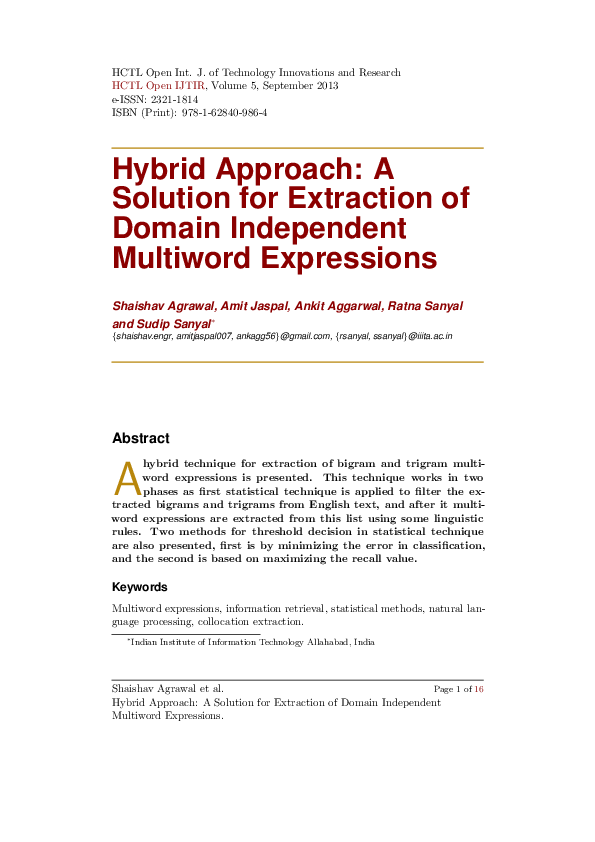 (PDF) Hybrid Approach: A Solution for Extraction of Domain Independent Multiword Expressions