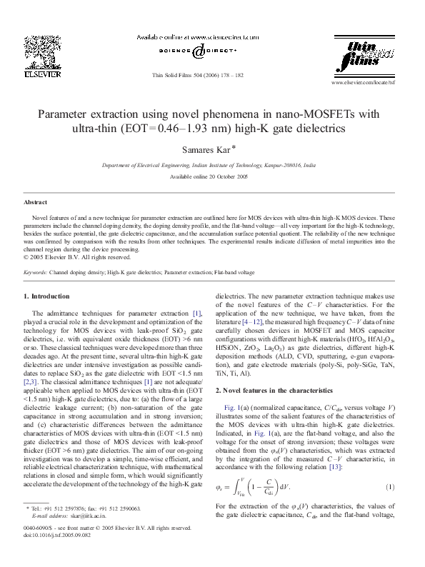 (PDF) Parameter extraction using novel phenomena in nano-MOSFETs with ultra-thin (EOT = 0.46-1. ...