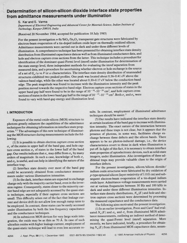 (PDF) Determination of silicon-silicon dioxide interface state properties from admittance ...