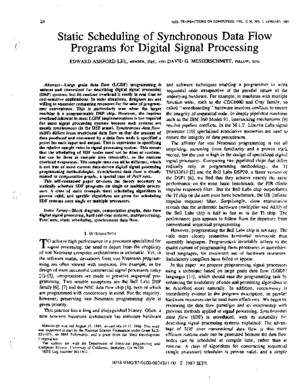 Pdf Static Scheduling Of Synchronous Data Flow For Dsp Systems