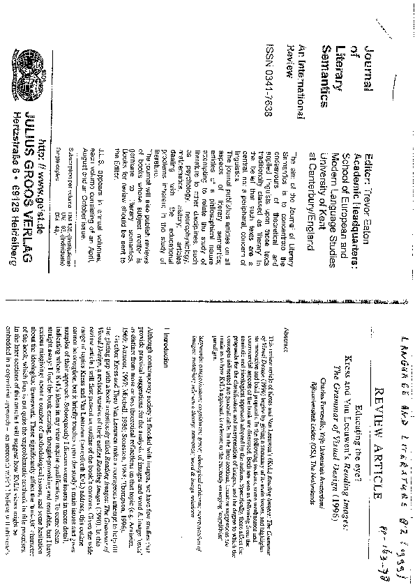 (PDF) Educating the eye? Kress and Van Leeuwen's Reading Images: The ...