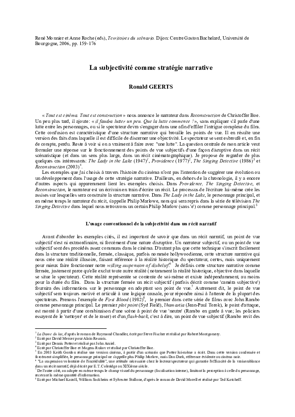 La subjectivité comme stratégie narrative.