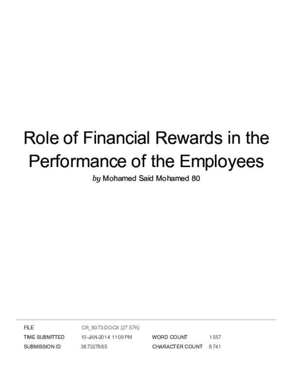 (PDF) Role of Financial Rewards in the Performance of the Employees