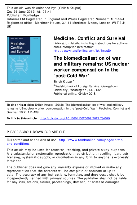 (PDF) The Biomedicalization of War and Military Remains