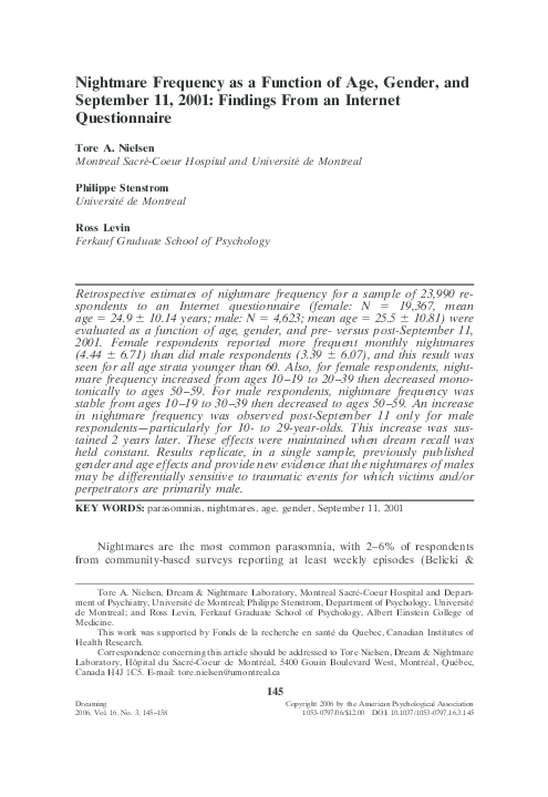 (PDF) Nightmare frequency as a function of age, gender, and September ...