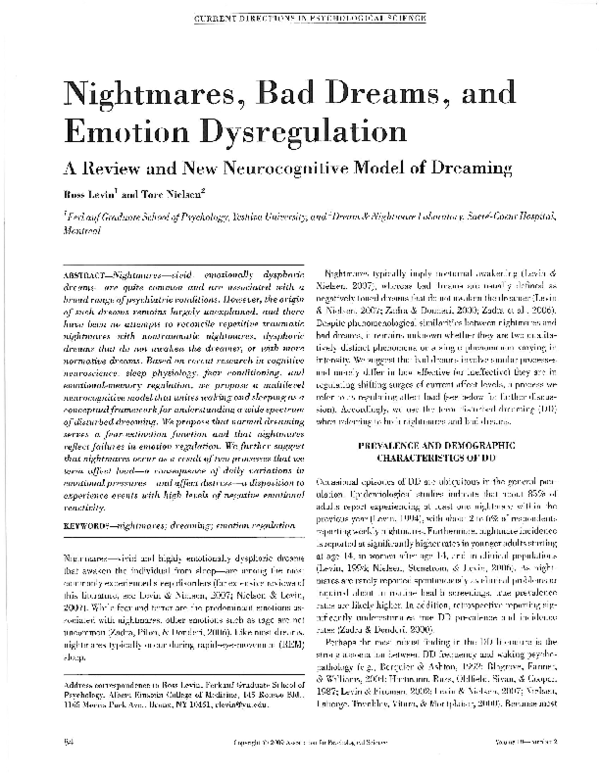 (PDF) Nightmares, bad dreams, and emotion dysregulation (2009)