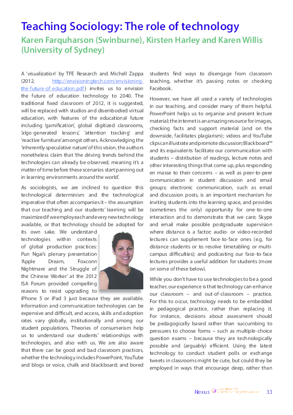 (PDF) Teaching Sociology: The role of technology