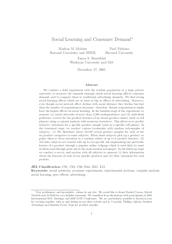 (PDF) Social learning and consumer demand