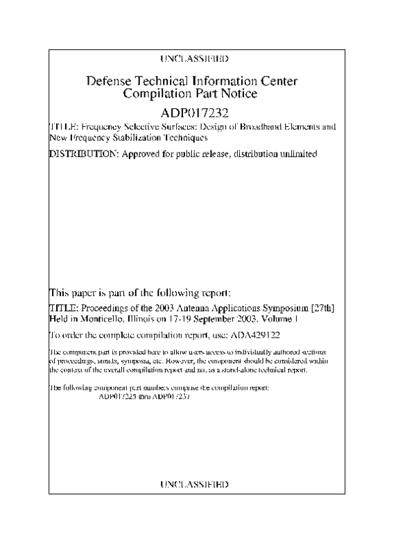 Pdf Unclassified Frequency Selective Surfaces Design Of Broadband Elements And New Frequency