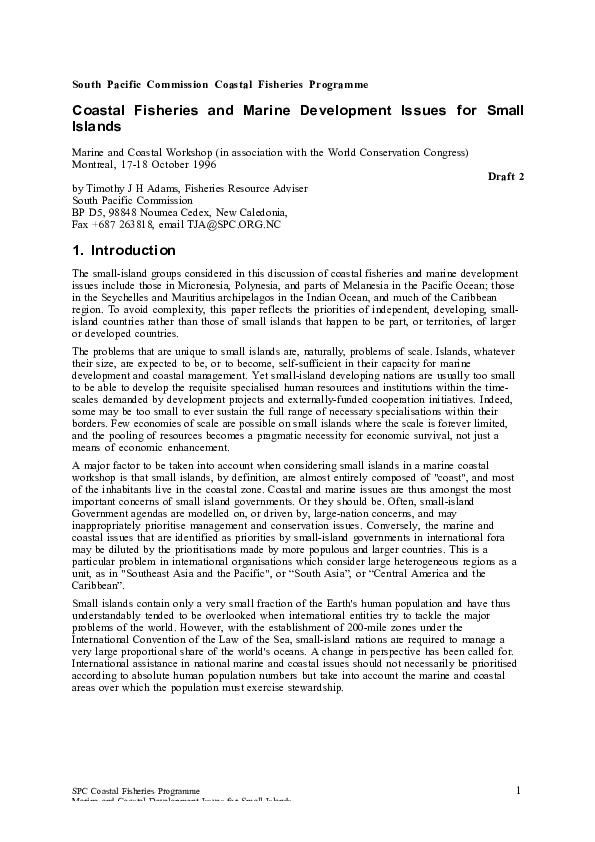 (PDF) Coastal fisheries and marine development issues for small islands