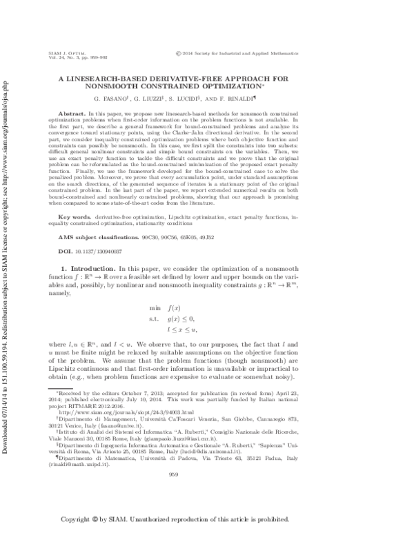 (PDF) A Linesearch-based Derivative-free Approach for Nonsmooth Constrained Optimization