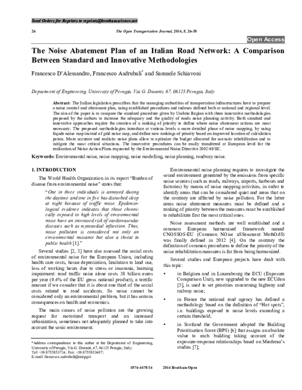 (PDF) Design of a Noise Action Plan based on a Road Traffic Noise Map ...