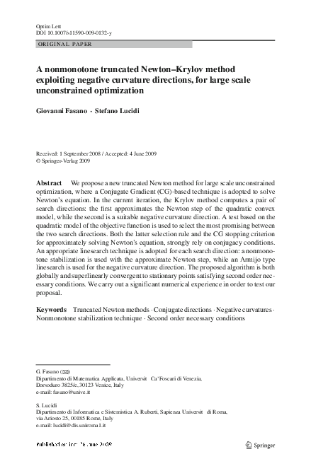Pdf A Nonmonotone Truncated Newton Krylov Method Exploiting Negative Curvature Directions For