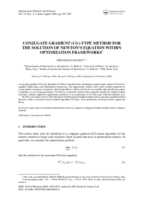 Pdf Conjugate Gradient Cg Type Method For The Solution Of Newtons Equation Within