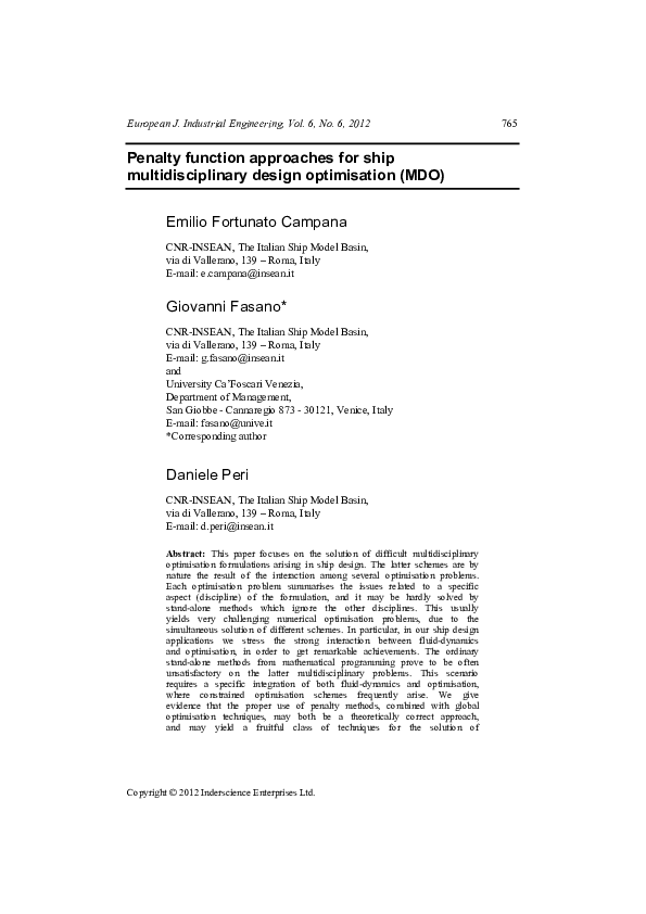 (PDF) Penalty Function approaches for Ship Multidisciplinary Design Optimization (MDO)