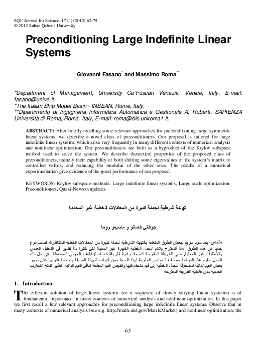 Pdf Preconditioning Large Indefinite Linear Systems