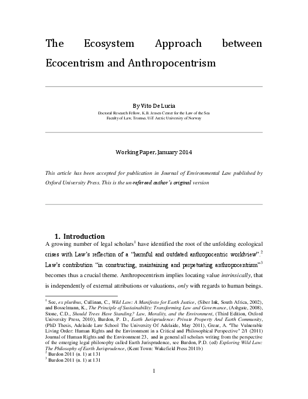 (PDF) The Ecosystem Approach between Ecocentrism and Anthropocentrism