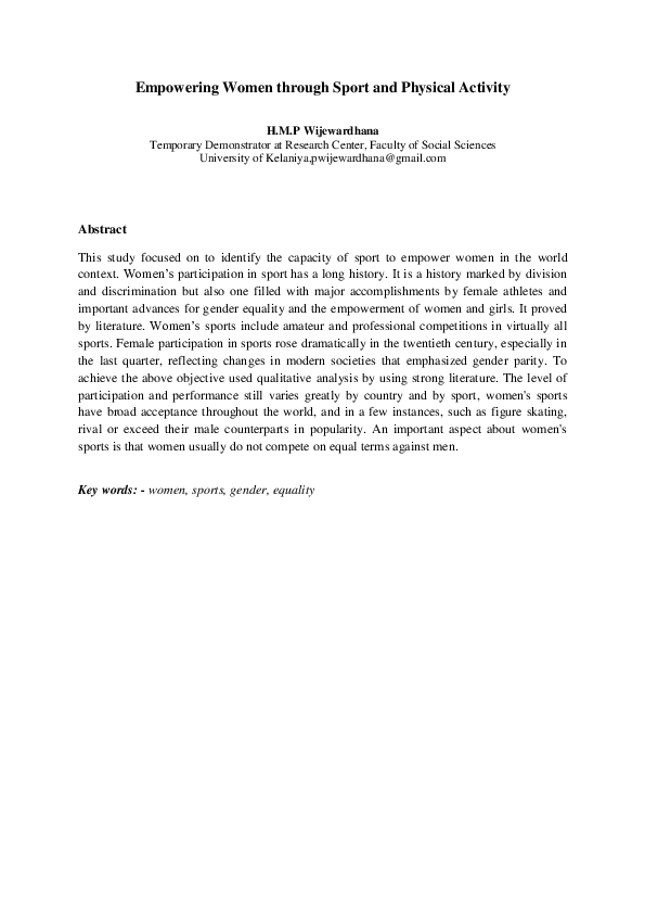 (PDF) Empowering Women through Sport and Physical Activity