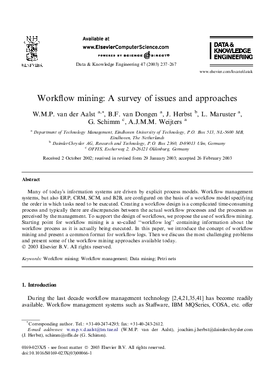 (PDF) Workflow mining: A survey of issues and approaches