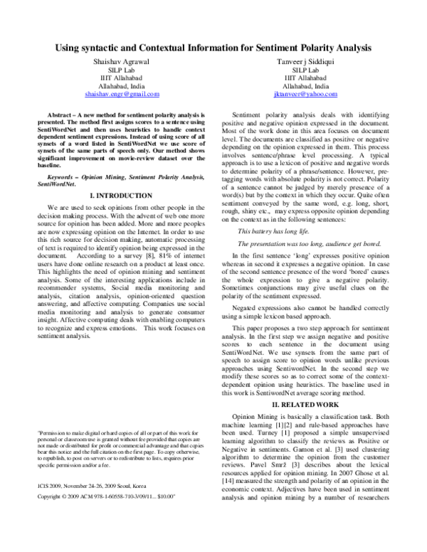 Pdf Using Syntactic And Contextual Information For Sentiment Polarity Analysis