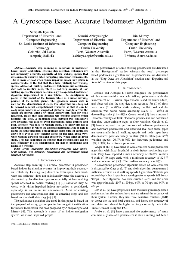 (PDF) A Gyroscope Based Accurate Pedometer Algorithm