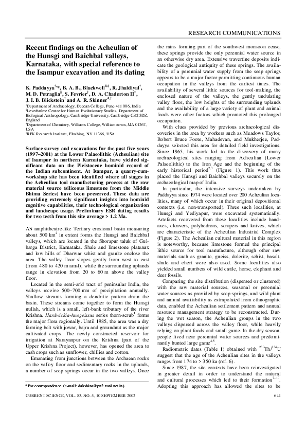 (PDF) Recent findings on the Acheulian of the Hunsgi and Baichbal ...