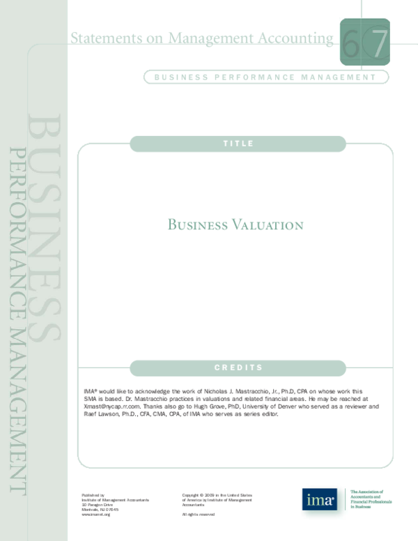 (PDF) Statements on Management Accounting Business Valuation Statements ...